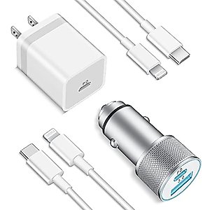 [Apple MFi Certified] iPhone 13 12 Fast Charger, TIKALONG 38W USB C Car Charger + 2 X 3FT Lightning Cable + 20W PD USB C Wall Charger Block Fast Charging for iPhone 13/12 Pro Max/11/XS/X/XR/8, iPad