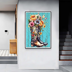 ZQEATRY Diamond Art Paintings Kits for Adults,DIY Boot Flower Diamond Art Kits for Adults Beginner, 5D Round Full Drill Diamond Dots Gem Art Crafts for Home Wall Decor 12x16inch