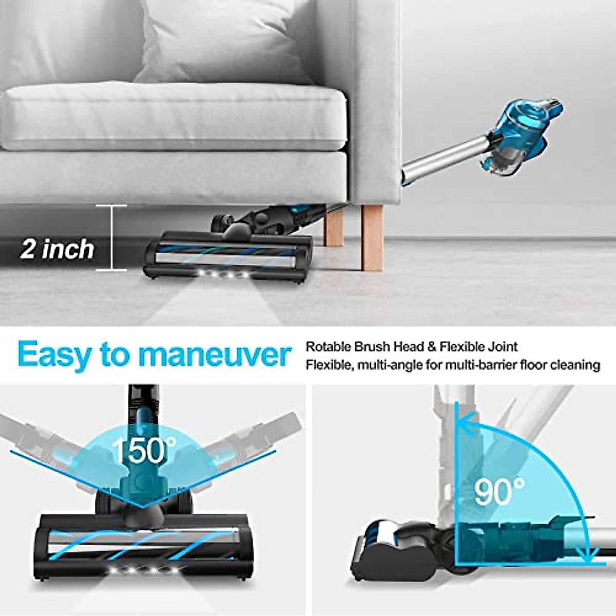 INSE Cordless Vacuum Cleaner, 28Kpa 300W Brushless Stick Vacuum with 2 Batteries, Up to 90min Runtime, 10-in-1 Powerful Rechargeable Lightweight Cordless Vacuum for Carpet Hard Floor Pet Hair, S6P Pro