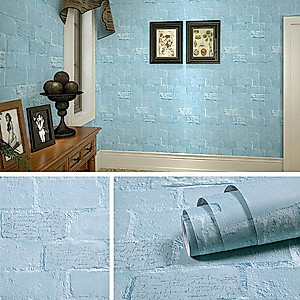 HOYOYO 17.8 x 118 Inches Self-Adhesive Liner Paper, Removable Shelf Liner Wall Stickers Dresser Drawer Peel Stick Kitchen Home Decor, Blue Brick English Litter