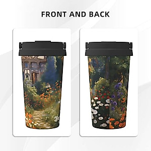 GTKSYNVE Reusable Coffee Mug with Lid and Handle, Cottage Garden Tumbler for Hot & Cold Drinks 16oz Stainless Steel Insulated Coffee Tumblers Double Wall Vacuum Thermal Cup