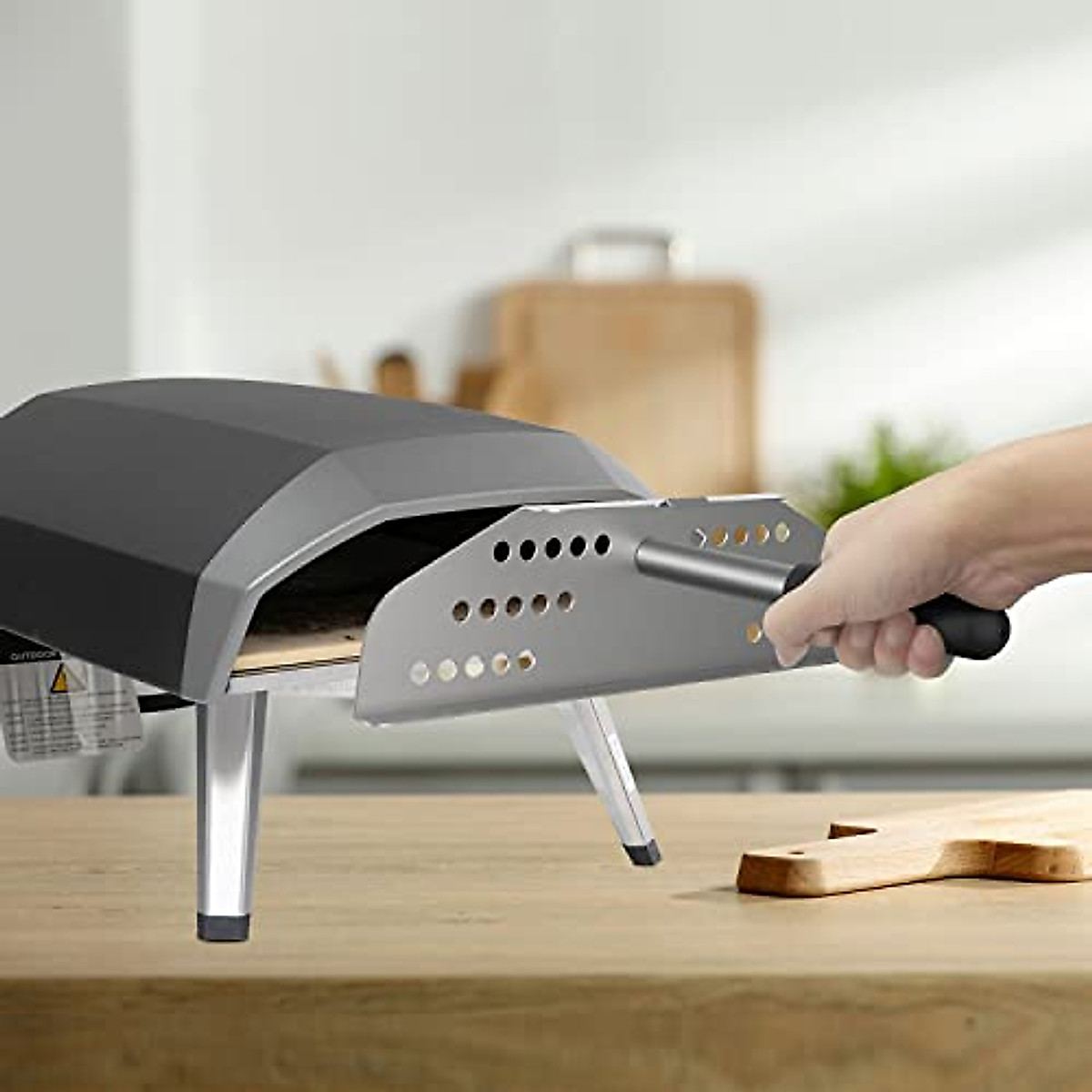 Pizza Ovens Door for Ooni Koda 12 Gas Pizza Oven, Heavy Duty Outdoor Pizza Oven Wind Guard with Handle & Ventilation Holes, BBQ Grill Accessories for Roast Meat, Fish or Steak