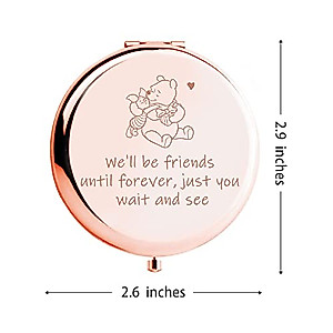 Funny Little Bear We'll be Friends Until Forever Travel Compact Pocket Makeup Mirror, Winnie The Pooh Engraved Compact Mirror for Sister Women Best Friends Girls Daughter Birthday