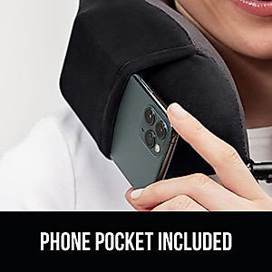 Gorilla Grip Memory Foam Travel Neck Pillow, Head Support on Airplanes, Soft Velvet, Cooling Mesh, Blinkable Eye Mask, Supportive Car Traveling, Sleeping on Long Flight, Airplane Pillows, Black