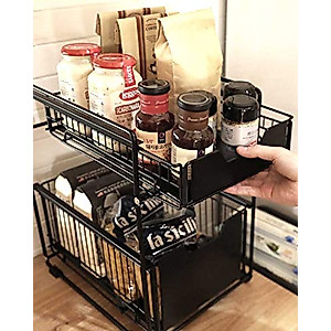 Kitidy 2-Tier Under Sink Cabinet Organizer for Kitchen and Bathroom, Multipurpose Stainless Steel Storage Rack Shelf with Sliding Storage Drawers