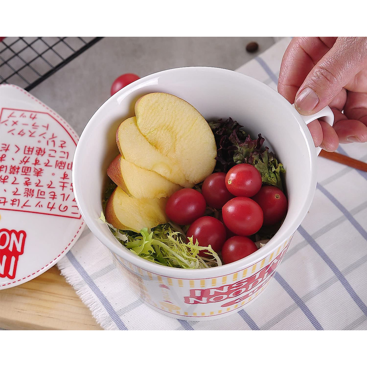 WHJY 27 oz Ceramic Modern Instant Noodles Bowl Cup Mug, Large Ramen Bowl with Handle & Lid, Ceramic Ramen Bowl, Soup Bowl, Instant Ramen Bowl, Ramen Bowls, Pasta Bowl - Red