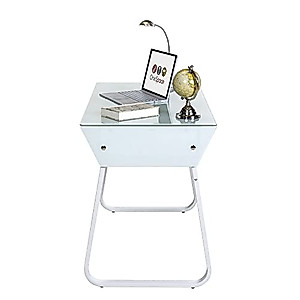 OneSpace Ultramodern Glass Computer Desk with Drawers, White Medium