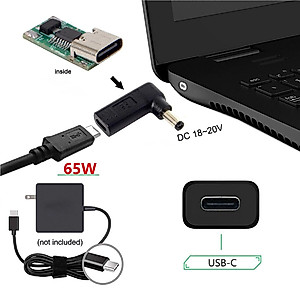 chenyang CY USB 3.1 Type C USB-C to Rectangle DC Plug 5.5mmx2.1mm Adapter PD Emulator Trigger 90 Degree Angled for Laptop Tablet (5.5x2.1MM)