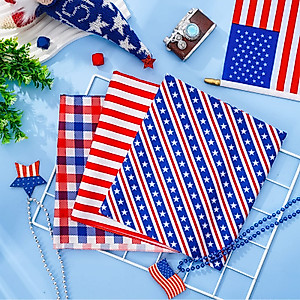 Whaline 8Pcs Patriotic Cotton Fabric Bundles 18 x 22 Inch Red Blue White Star Stripe Fat Quarters 4th of July Quilting Patchwork Squares Sewing Fabrics for DIY Handmade Crafting Home Party Decor