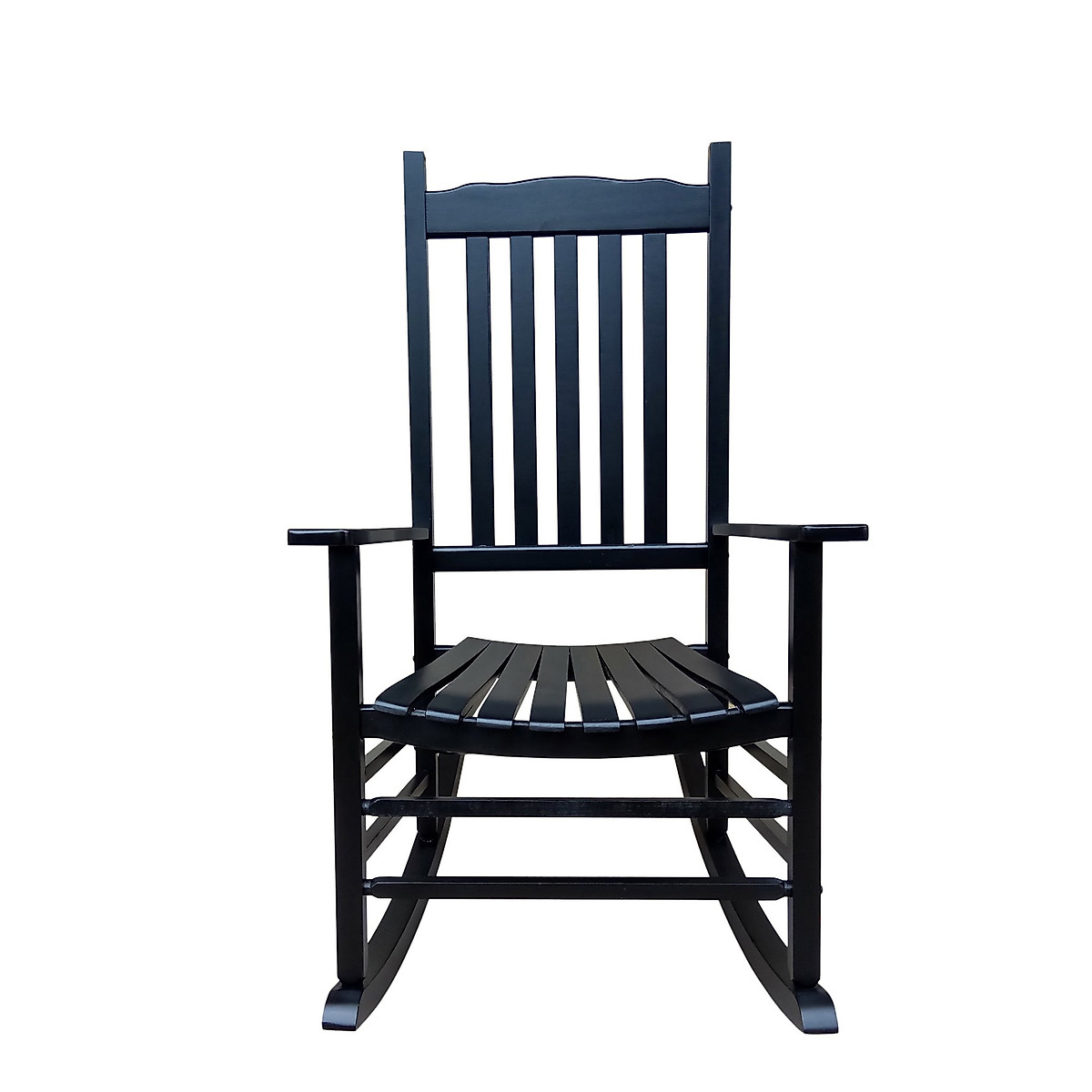 Rocking Rocker - A001BK Black Wood Porch Rocker/Outdoor Rocking Chair - Easy to Assemble - Comfortable Size - Outdoor or Indoor Use