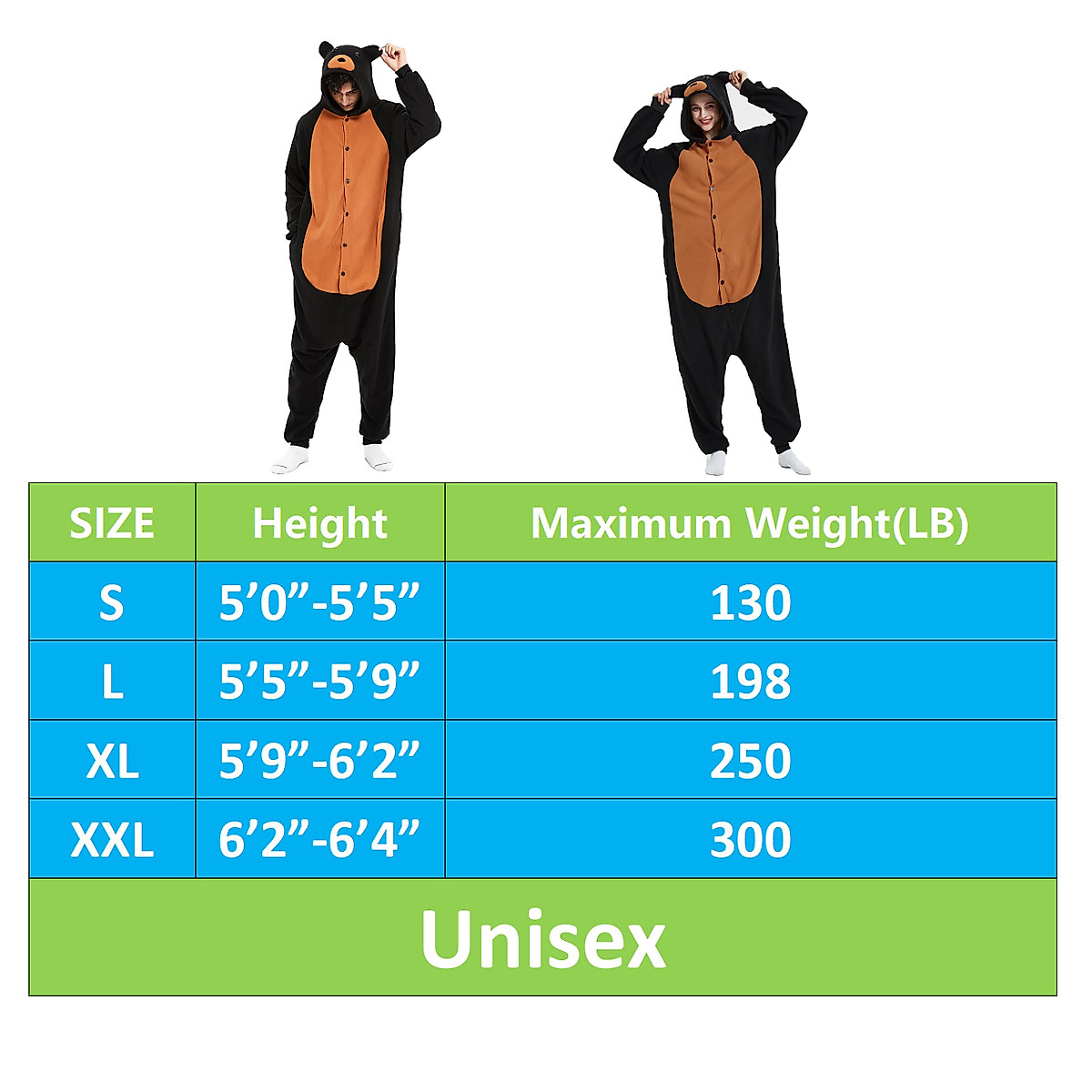 III HHONS Onesie Black Bear Adult Women/Men Animal Costume Halloween Cosplay Sleepwear Onesies Christmas for Teen