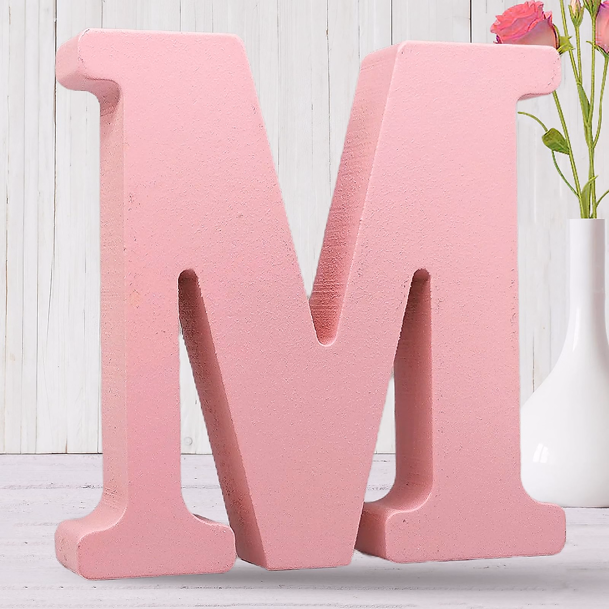 AOCEAN 8 Inch Pink Wood Letters Unfinished Wood Letters for Wall Decor Decorative Standing Letters Slices Sign Board Decoration for Craft Home Party Projects (M)