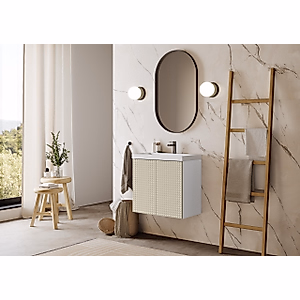 Distinct Kitchen and Bath Bolero 24" Bathroom Vanity Sink Combo for Small Space | Wall Mounted Bathroom Vanity Set with Ceramic Sink | Modern Floating Bathroom Cabinet with Sink (White/Coffee)
