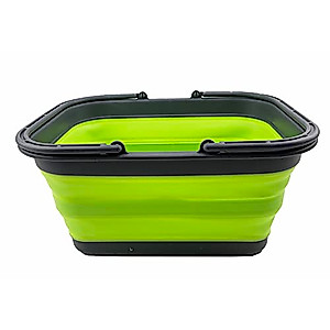SAMMART 12L (3.17Gallon) Set of 2 Collapsible Tub with Handle - Portable Outdoor Picnic Basket/Crater - Foldable Shopping Bag - Space Saving Storage Container (Grass Green + Cerulean)