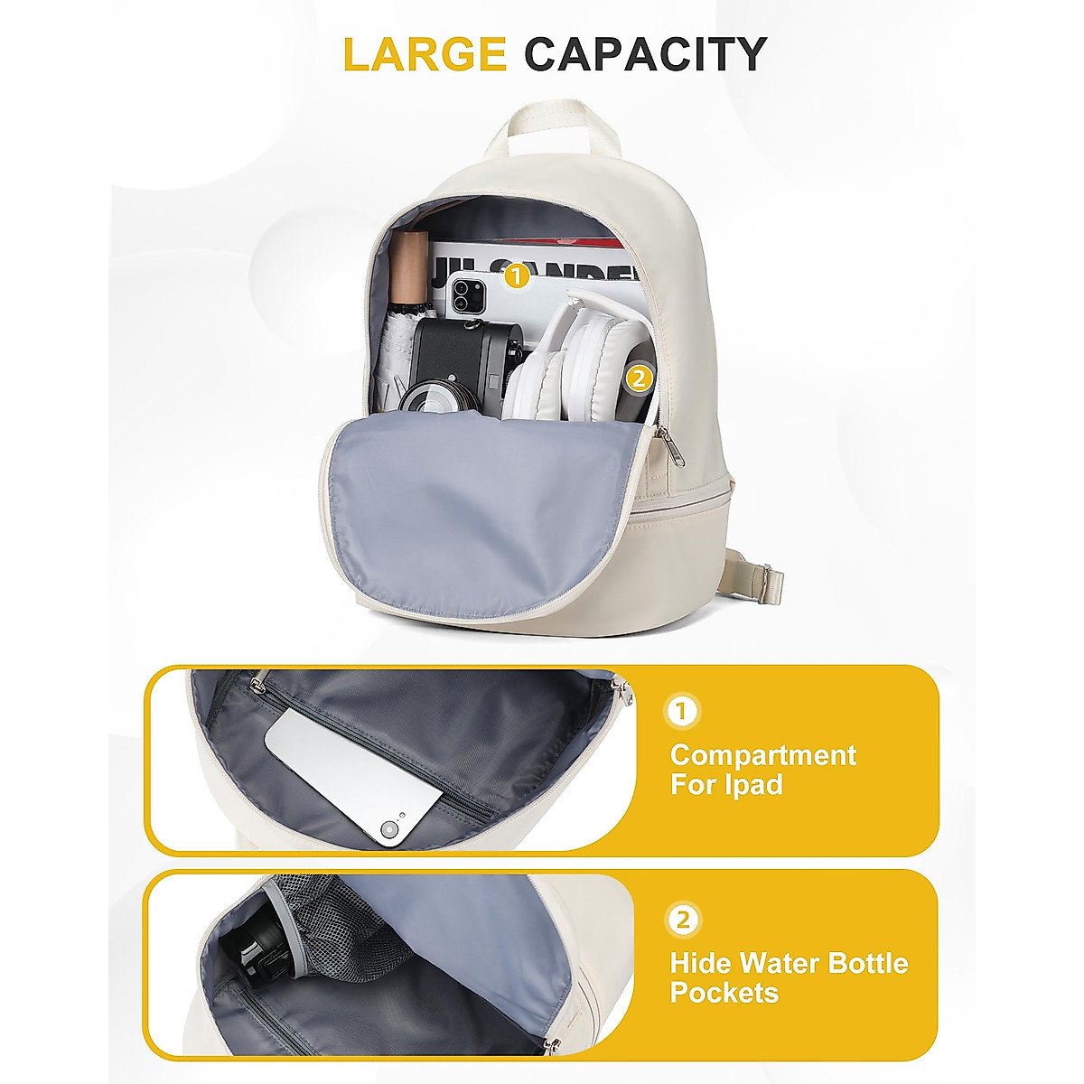 coofay Beige Gym Backpack With Shoe Compartment Small Waterproof Backpack Purse For Women Anti Theft Backpack For Women College Work Bag Mini Cute Backpack