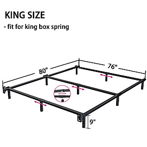 Bedsnus King Size Bed Frame, 9 Inch Metal Basics Bed Frame,High Profile Base for Box Spring, 9-Leg Support, Noise-Free, Easy Assembly, Black