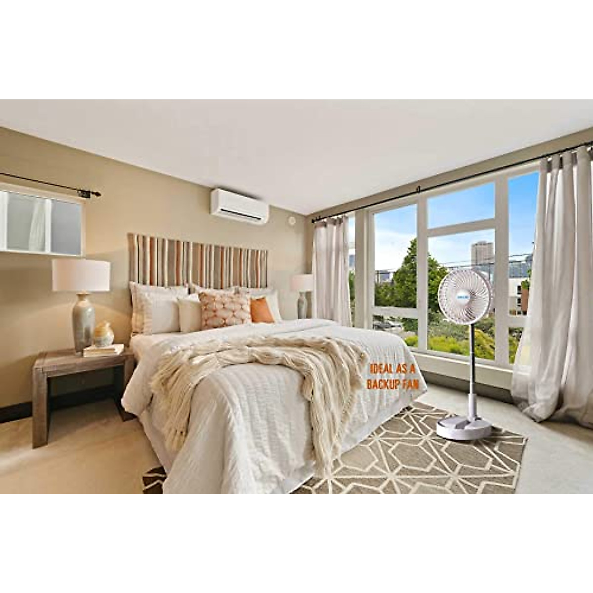 Olam & Son Portable Folding Backup Fan Foldable Height Adjustable Tripod 7200mAh Mini USB Rechargeable Operated Fan For Office Home, white, ZK-20321