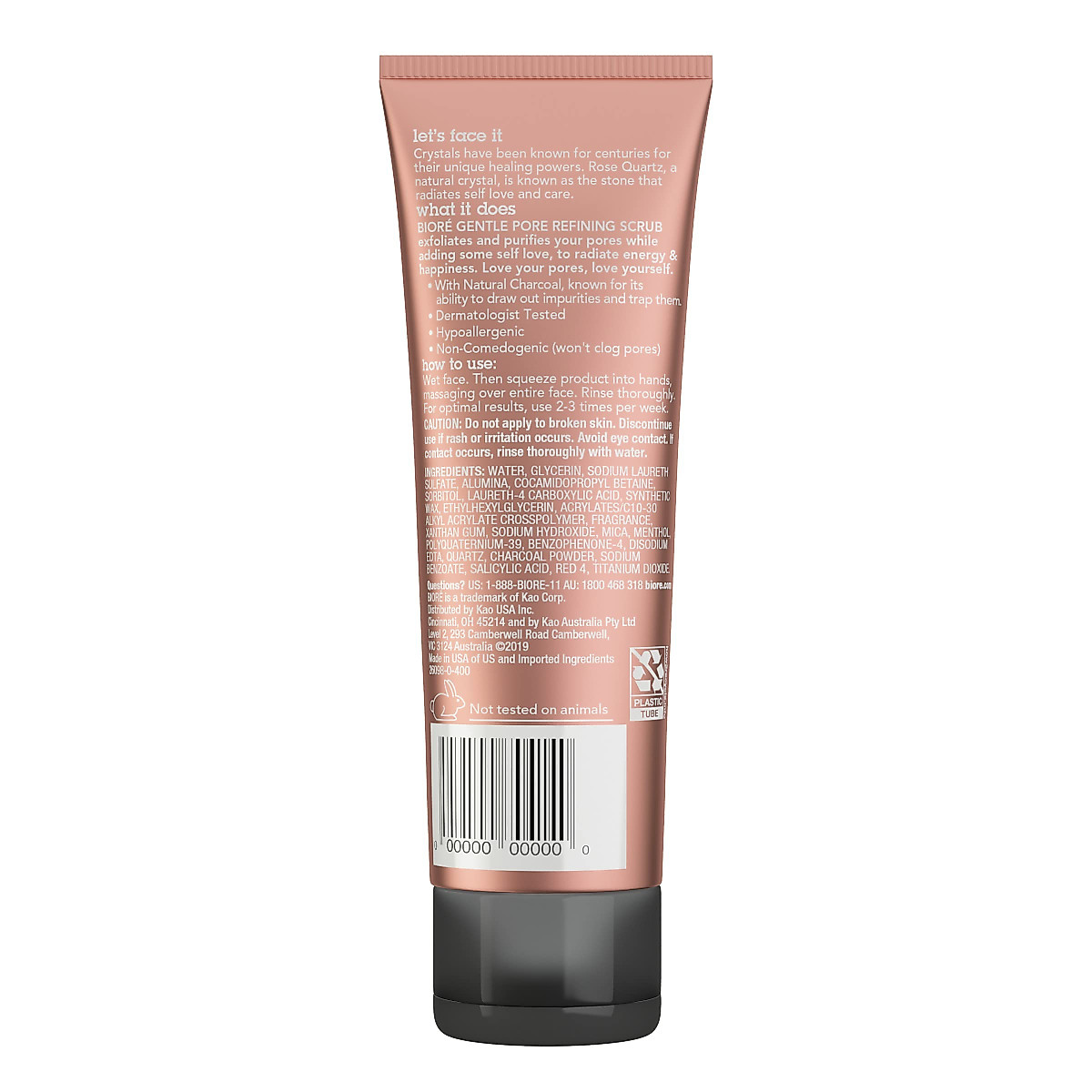 Bioré Rose Quartz + Charcoal Gentle Pore Refining Scrub, Pore Minimizing Facial Scrub, 4 Ounce, Oil Free, Dermatologist Tested, Non-Comedogenic, Cruelty Free, Vegan Friendly