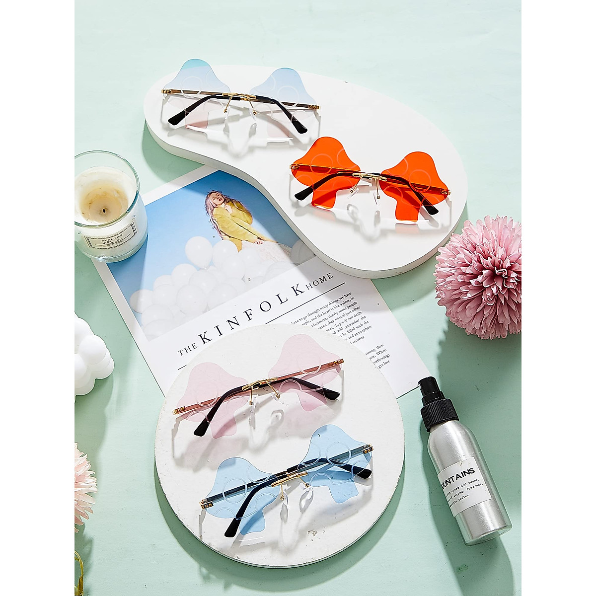 12 Pairs Mushroom Sunglasses Rimless Irregular Funny Mushroom Glasses Retro Trendy Prom Glasses for Women Mushroom Party Favor