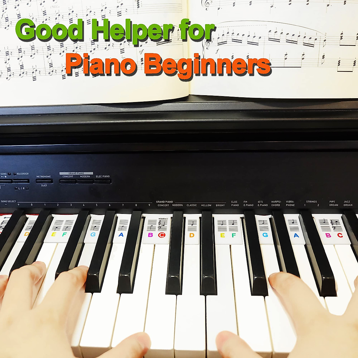 Misopily Removable Piano Keyboard Note Labels, 88-Key Full Size Removable Keyboard Labels for Beginner, Silicone Colored Letters, Reusable No Glue Piano Stickers