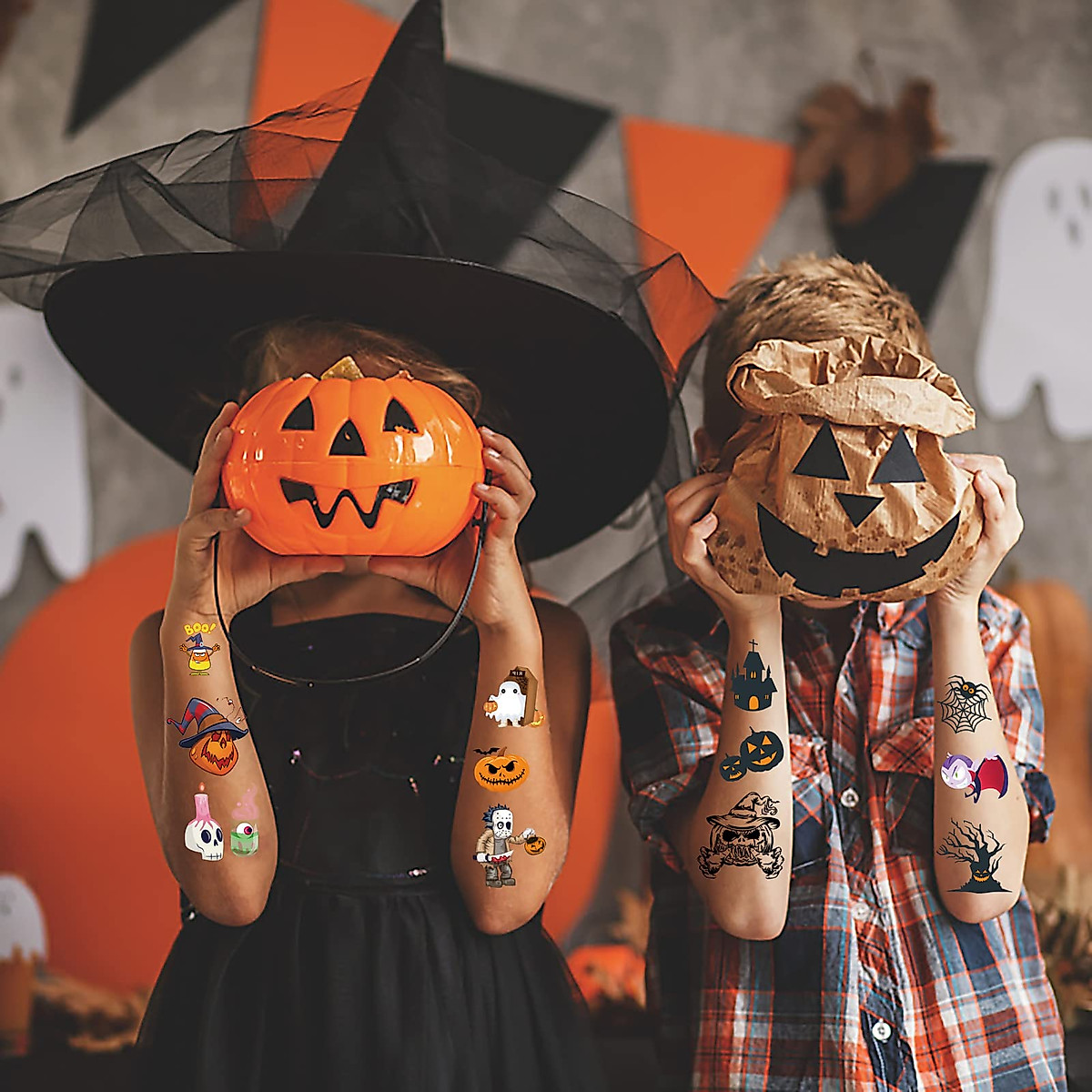 240 PCS Halloween Temporary Tattoos for Kids, Safety Waterproof Bulk Tattoos Stickers, Halloween Prizes Assorted Gifts, Best Choice for Halloween Party Favors, 60 Different Designs Pumpkin Witch Skull