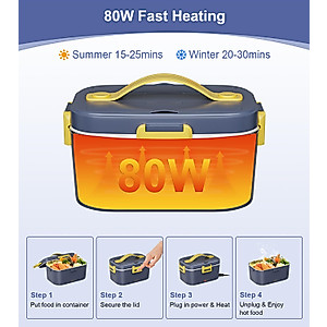 Dicorain Electric Lunch Box, 80w 1.8L Heated Lunch Box for Truck/Car/Office/Home/Work, 12/24/110v 3 In 1 Portable Food Warmer Lunch Box with Removable SS Container, Fork & Spoon (Dark Blue)