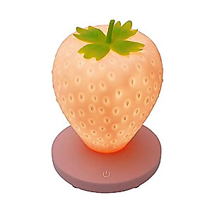 EMVANV Strawberry Night Light, Cute Silicone Strawberry Bedroom LED Touch Control Dimmable Night Light Bedside Color Changing Lamp for Kids Children