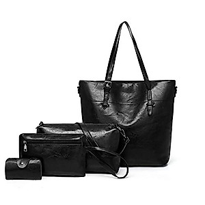 Women Vintage Handbag and Purse Leather Tote Shoulder Bag Large Satchel Top Handle Work Bag Set 4pcs
