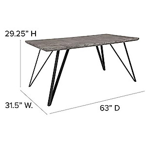 Merrick Lane Maya Rectangular Dining Table Faux Concrete Finish Kitchen Table with Retro Hairpin Legs