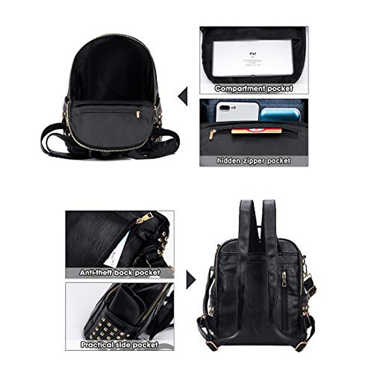 Alovhad Pu Leather Mini Backpack For Women Purse Cute Daypack Bag Fashion Shoulder Bag (B-Big Black)