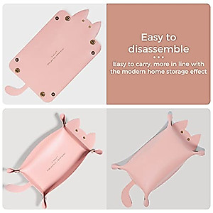 Aoyinism Cute Cat Shaped Leather Valet Tray,Premium Catchall Tray, Jewelry Tray, Decorative Desk Organizer, Foldable Portable Desk Organizer (Pink)