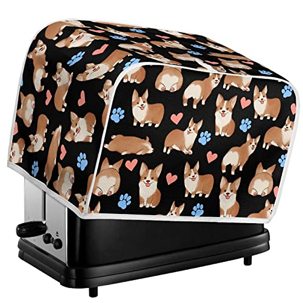 Jiueut Cute Animal Toaster Cover 4 Slice,Corgi Pattern Toaster Covers Bread Maker Cover,Kitchen Small Appliance Covers,Microwave Toaster Oven Cover