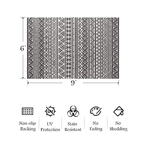 Outdoor Rug Carpet 6x9 ft, Flatweave Textured Outdoor Patio Rug Non Slip Indoor Outdoor Rugs with Rubber Particles Backing Boho Outdoor Area Rug for Patio Deck Front Porch Backyard Balcony