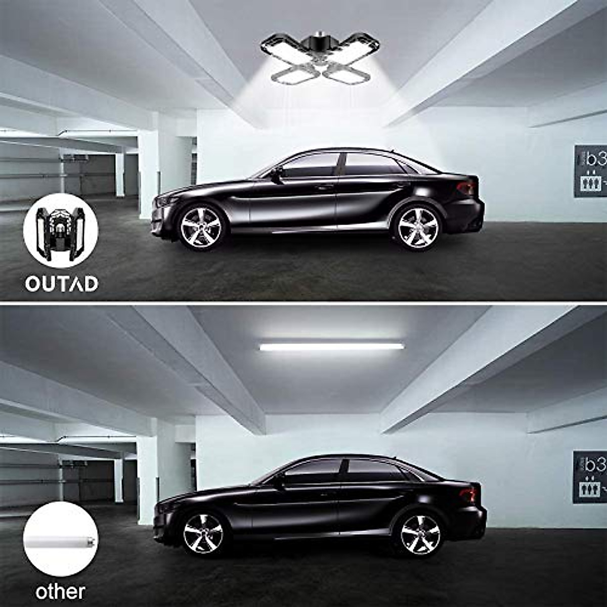 1LED Garage Lights 2 Pack/60W/6500k/4 Panels, Porcelain Base, 4 Adjustable Panels, 12000LM High Lumen Output Super Bright LED Bulb, E26/E27 Compatible