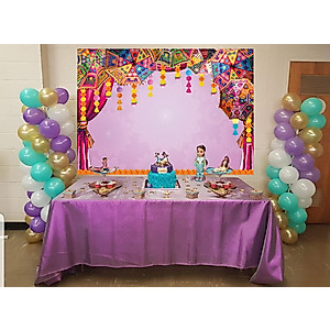 Indian Traditional Backdrop 7x5FT Purple Curtain Boho Flowers Umbrella Background for Wedding Birthday Bridal Shower Party Decoration Couples Trip Photo Booth Props