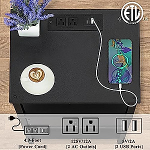 Lerliuo Nightstand with Charging Station and USB Ports, 3-Tier Storage End Table with Drawer Shelf, Night Stand for Small Spaces, Wood Bedside Table for Living Room, Bedroom - Classic Black