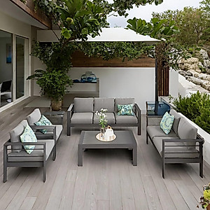 Solaste Aluminum Patio Furniture Set,5 Pieces Modern Outdoor Conversation Set Sectional Sofa with Upgrade Cushion and Coffee Table,Grey