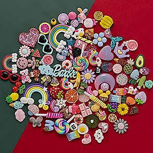 WINTING Not for croc,100pcs Slime Charms,Plastic Flatback Charms and Containers Mixed Candy Cake Sweets Resin Cabochons for DIY Crafts, Scrapbooking, Jewelry Making(mix)