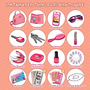 Little Girls Purse, Toddler Girl Toys for 3 4 5 6 Year Old, Kids Purses with Accessories, Pretend Play Handbag and Princess Kit, Pink Toy Valentines Gifts for Girls