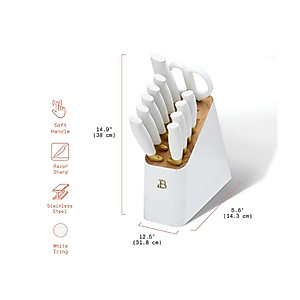 Generic 12 Piece Beautiful Knife Block Set with Soft-Grip Ergonomic Handles White and Gold by Drew Barrymore, 5306062