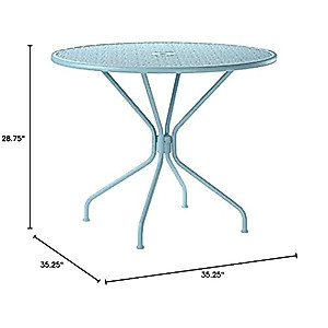 Flash Furniture Commercial Grade 35.25" Round Sky Blue Indoor-Outdoor Steel Patio Table with Umbrella Hole