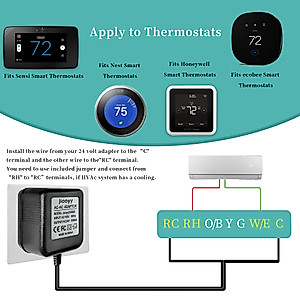 jiooyy 24V 500mA Doorbell Power Adapter - 26.2ft Long C Wire Power Supply, Doorbell Transformer Fits Ring, Nest Hello, Wyze, Eufy Video Doorbells and Ecobee,Sensi,Nest,Honeywell Thermostat(Black)
