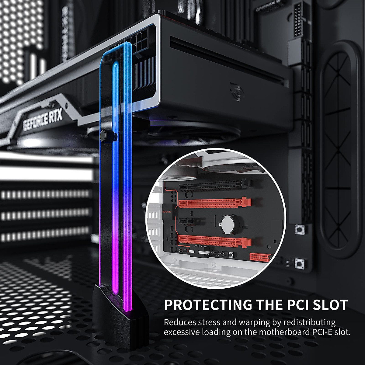 novonest GPU Support Bracket,5V 3PIN ARGB Graphics Card GPU Brace Support Video Card Sag Holder/Holster Bracket,Vertical GPU Mount,Transparent Acrylic,Side Neon Light,GH03ARGB(N)