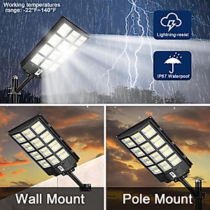 WaitScher Solar Street Lights Outdoor, Dusk to Dawn Flood Lights with App 2000W 250000lm Motion Sensor Light Waterproof