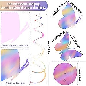 30 Pieces Iridescent Hanging Swirl Decorations Laser Butterfly Hanging Swirl Sparkly Transparent Plastic Streamers Ceiling Decorations Birthday Butterfly Themed Fairy Party Butterfly Decorations