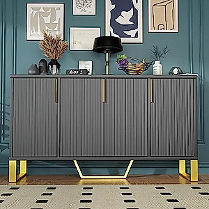 Zevemomo Buffet Sideboard Storage Cabinet for Living Room Coffee Bar Console Table with Adjustable Shelf, 4 Doors, Black