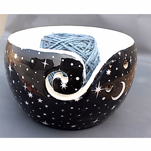 Premium Yarn Bowl for Knitting | Wooden Yarn Storage Bowl for Yarn | Wooden Yarn Holder | Yarn Bowl Cute for Yarn Stoarge (Moon & Star)