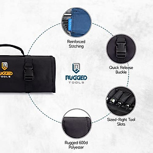 32 Pocket Tool Roll Organizer - Wrench & Pouch Includes Pouches for 10 Sockets Up Bag Electrician, HVAC, Plumber, Carpenter or Mechanic from Rugged