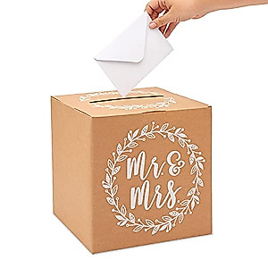 Sparkle and Bash Rustic Wedding Card Box for Reception, Mr & Mrs Design (10 in)