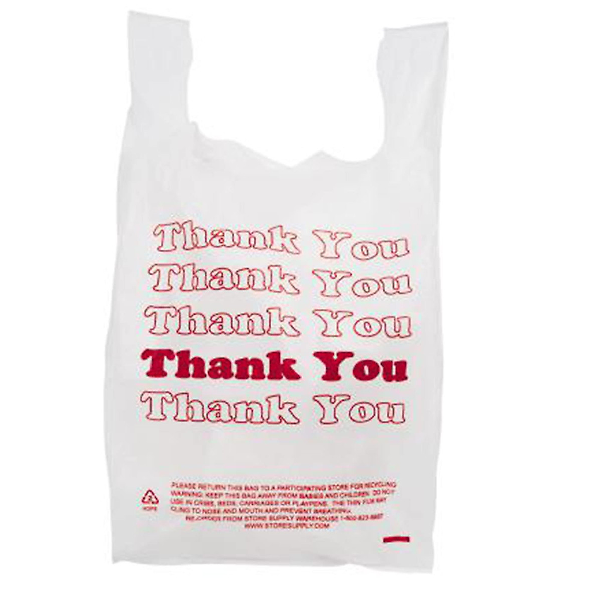 SSWBasics White Thank You Bags Case of 1000-11 ½” x 6" x 21" - Thickness .48mil HDPE- Standard Supermarket Size, Perfect for Grocery, Retail, Convenience Stores, Take-Out and Home Use